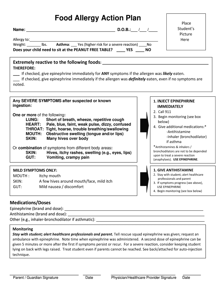 Free Printable Allergy Form Printable Forms Free Online