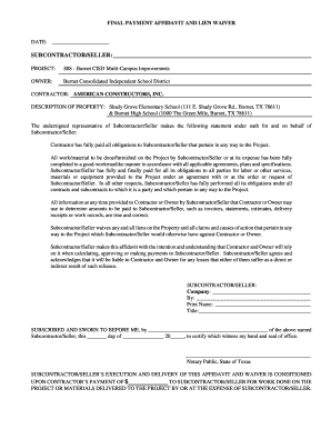 Fillable Online FINAL PAYMENT AFFIDAVIT AND LIEN WAIVER DATE ...