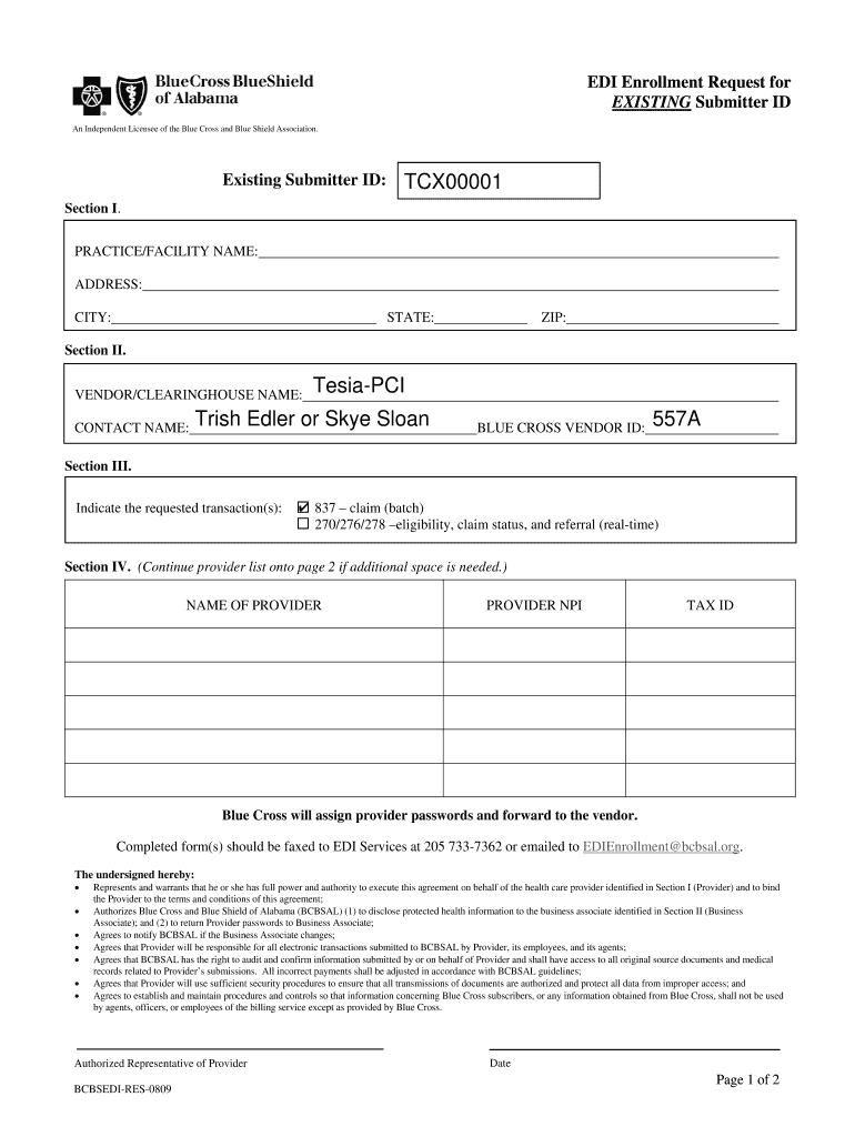 Fillable Online Payor Enrollment Form BCBS Alabama Registration Fax Email Print - pdfFiller
