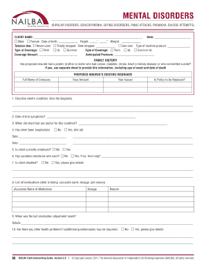 Fillable Online MENTAL DISORDERS - IDA-KC Fax Email Print - pdfFiller