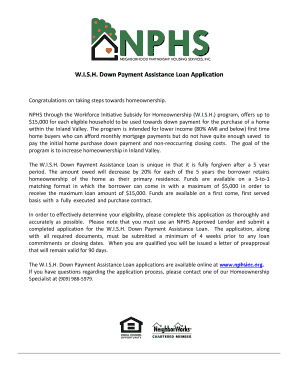 Fillable Online WISH Down Payment Assistance Loan Application Fax Email ...