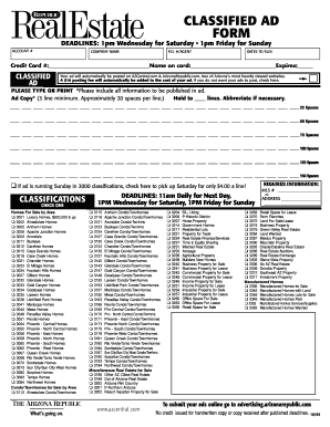 Fillable Online CLASSIFIED AD FORM - Open House Realty Fax Email Print ...