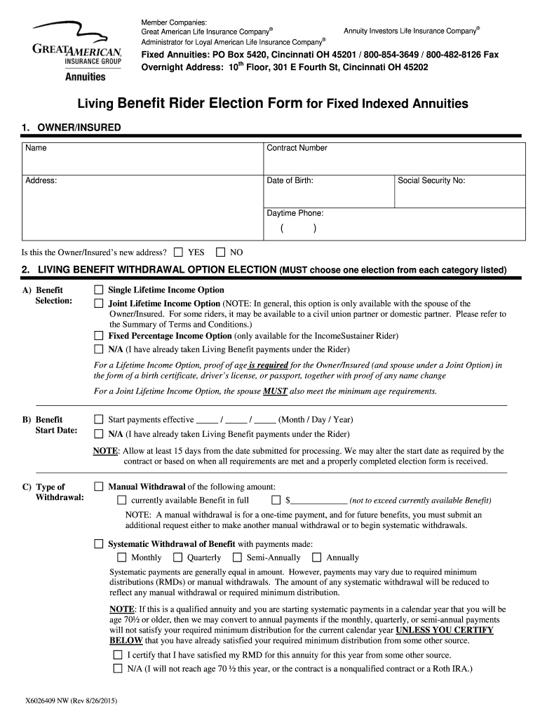 Fillable Online Living Benefit Rider Election Form for Fixed Indexed ...