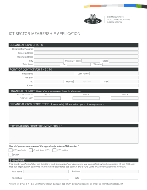 Fillable Online cto ICT SECTOR MEMBERSHIP APPLICATION - cto Fax Email ...