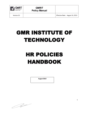Fillable Online gmrit GMR INSTITUTE OF TECHNOLOGY HR POLICIES HANDBOOK ...