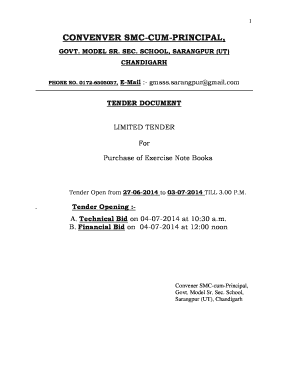 Fillable Online Edited Format of tender Exercise Note Books 2014 - Copy ...