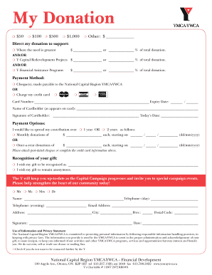 Fillable Online My Donation - YMCA-YWCA Fax Email Print - pdfFiller