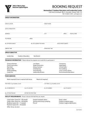 Fillable Online YMCA-YWCA of the BOOKING REQUEST Fax Email Print ...
