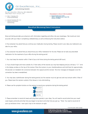 Fillable Online Bravo pH Monitoring Patient Instructions - GI ...