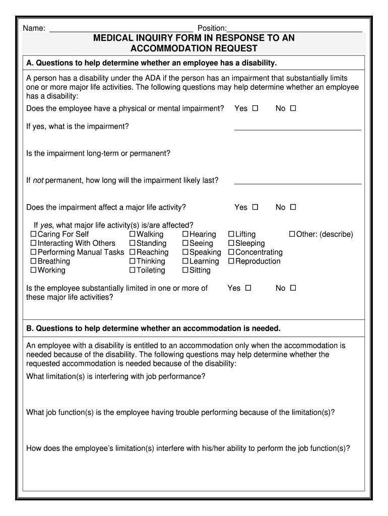 Fillable Online MEDICAL INQUIRY FORM IN RESPONSE TO AN Fax Email Print - pdfFiller