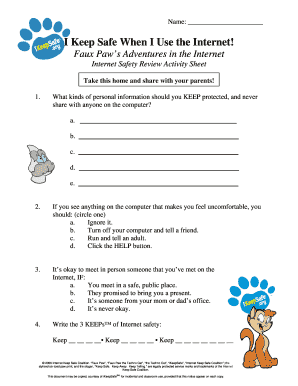 Fillable Online bedminsterschool Internet Safety Review Worksheet ...
