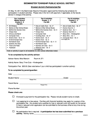 Fillable Online bedminsterschool Participation Fee Formdoc ...
