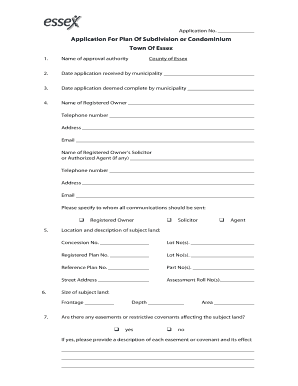 Fillable Online essex Application For Plan Of Subdivision or - Town of Essex Fax Email Print ...