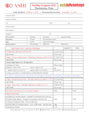 Fillable Online Holiday Program 2015 PARTICIPATION FORM Fax Email Print ...