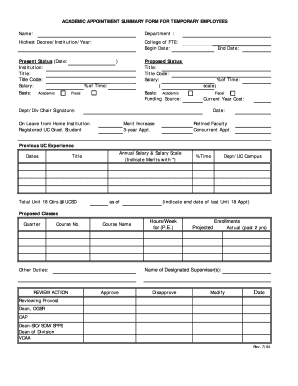 Fillable Online academicaffairs ucsd Temporary Employees Appointment ...