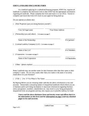 Fillable Online edeninc EDEN LANDLORD DISCLOSURE FORM - edeninc Fax ...