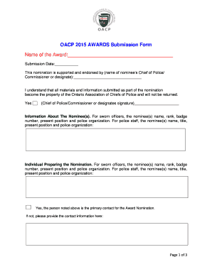 Fillable Online OACP 2015 AWARDS Submission Form Fax Email Print ...