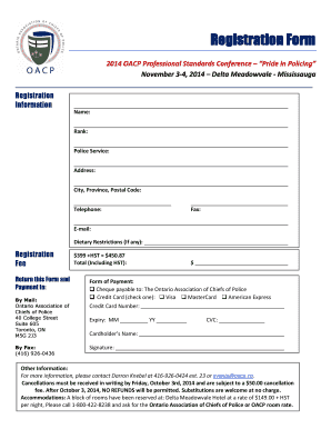 Fillable Online Registration Form. 2014 OACP Professional Standards ...