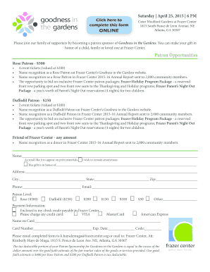 Fillable Online frazercenter Patron Opportunities - Frazer Center Fax ...