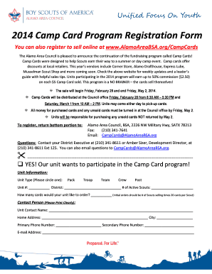 Fillable Online storage alamoareabsa 2014 Camp Card Program ...