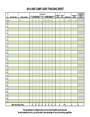 Fillable Online storage alamoareabsa 2014 UNIT CAMP CARD TRACKING SHEET ...