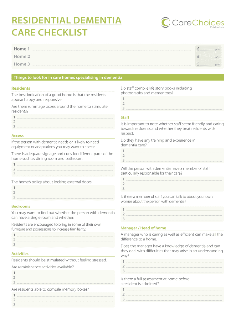 Fillable Online RESIDENTIAL DEMENTIA Fax Email Print - pdfFiller