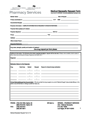 Fillable Online Medical Necessity Request Form 020416 Fax Email Print ...