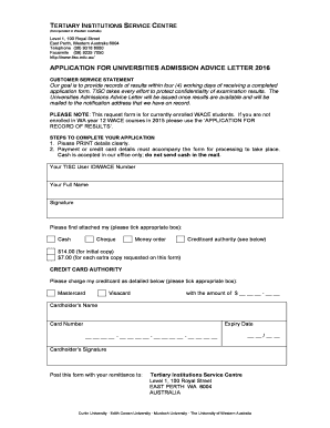 Fillable Online APPLICATION FOR UNIVERSITIES ADMISSION ADVICE LETTER ...