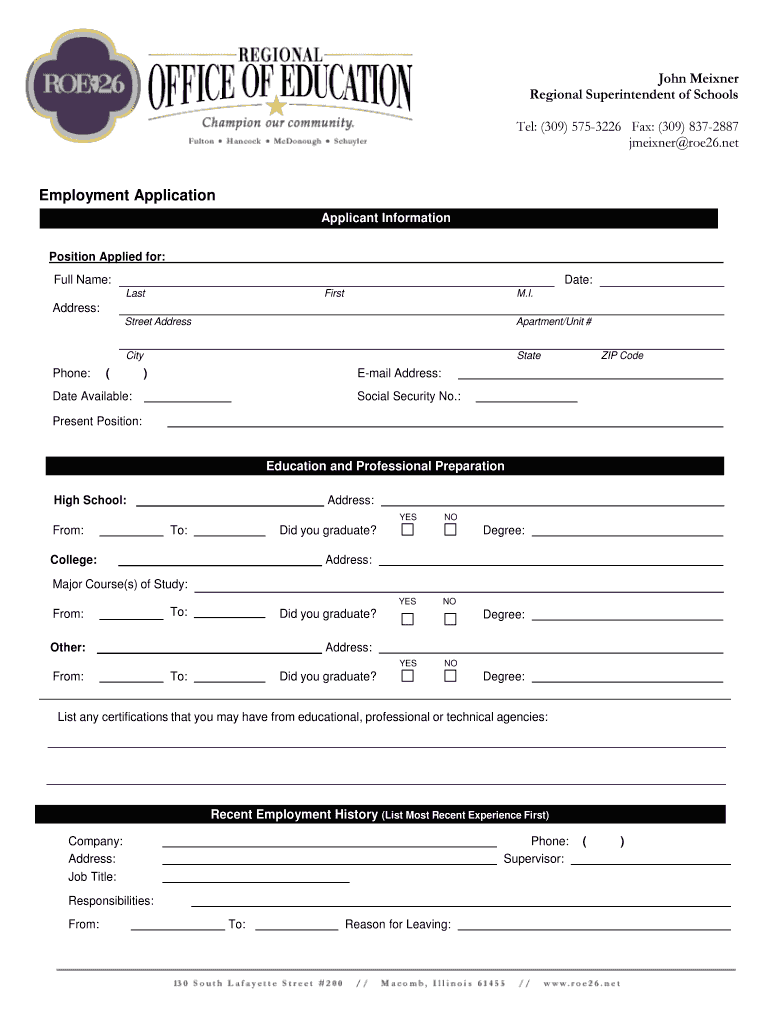Fillable Online roe26 Employment Application ROE 26 Fax Email Print ...