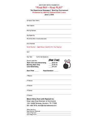 Fillable Online Flyer and registration for bowling tournament - Clear ...