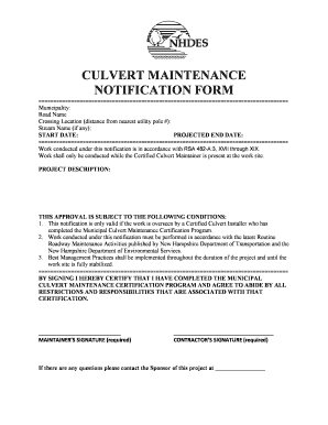 Fillable Online t2 unh CULVERT MAINTENANCE NOTIFICATION FORM Fax Email ...