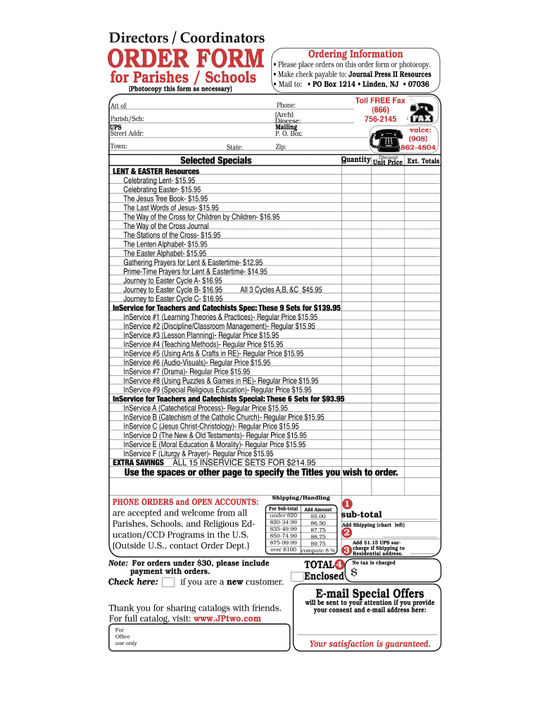 Fillable Online Selected Specials ORDER FORM Ordering Information Fax ...