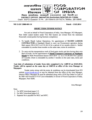 Fillable Online fci gov Short Term Tender Notice for Appointment of ...