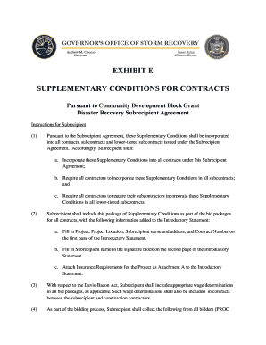 Fillable Online EXHIBIT E SUPPLEMENTARY CONDITIONS FOR CONTRACTS ...