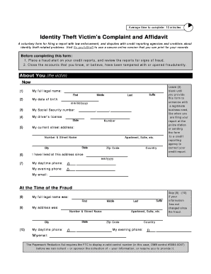 Fillable Online Identity Theft Victims Complaint and Affidavit - Ithaca ...