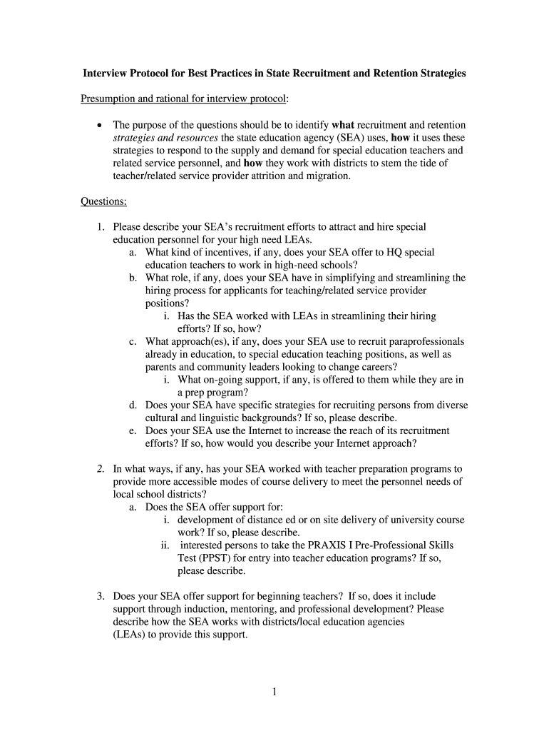 Fillable Online Interview Protocol for Best Practices in State ...
