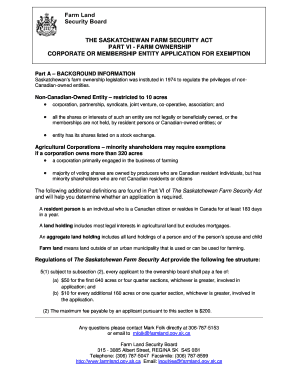 Fillable Online farmland gov sk THE SASKATCHEWAN FARM SECURITY ACT PART ...