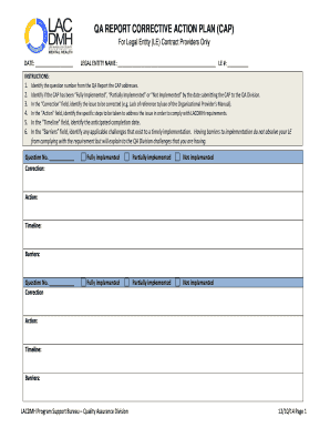 Fillable Online Corrective Action Plan for the QA Report 12-10-14 Fax Email Print - pdfFiller