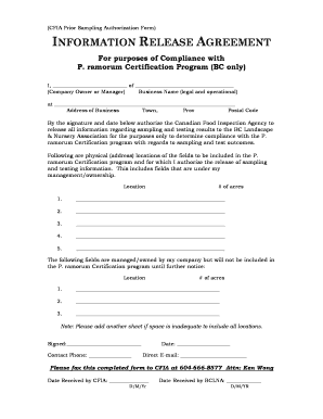 Fillable Online CFIA Prior Sampling Authorization Form INFORMATION Fax ...