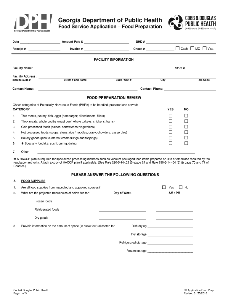 Fillable Online Food Service Application Food Preparation Fax Email ...