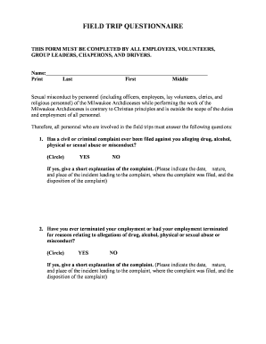 Fillable Online FIELDTRIPQUESTIONNAIRE.doc Fax Email Print - pdfFiller