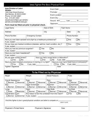 Fillable Online Iowa Fighter Pre-Bout Physical Form Fax Email Print ...