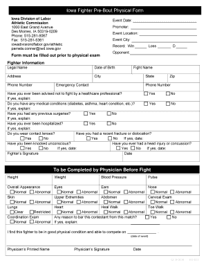 Fillable Online Iowa Fighter PreBout Physical Form Fax Email Print ...