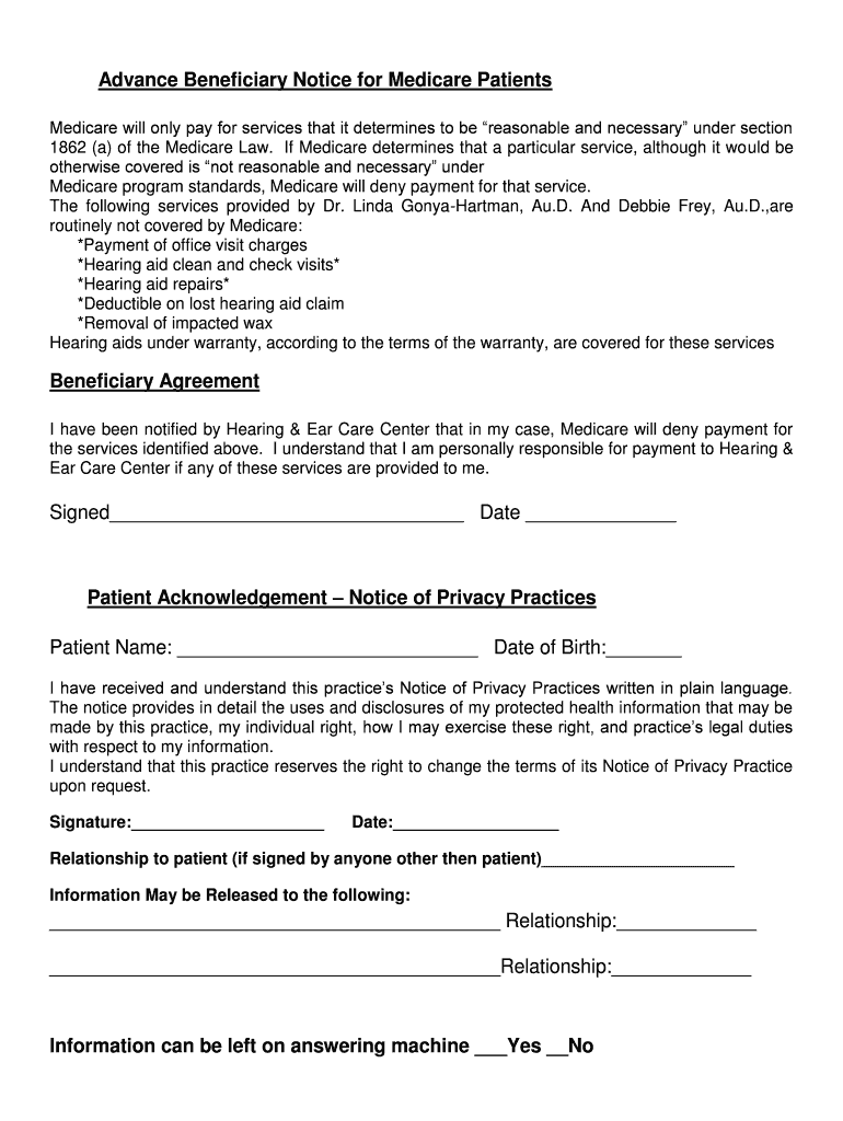 Fillable Online Advance Beneficiary Notice for Medicare Patients Fax ...