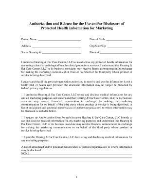 Fillable Online Authorization and Release for the Use andor Disclosure of Fax Email Print ...