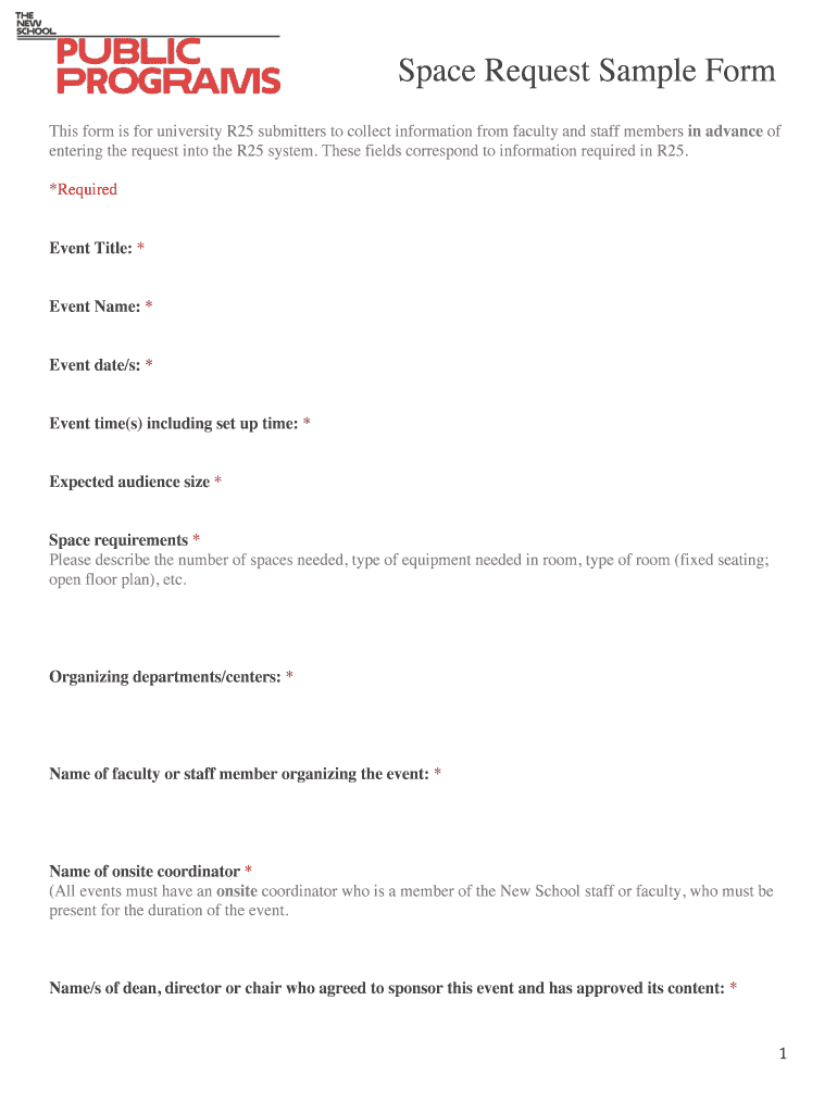 Fillable Online milanoschool New Space Request Form Sample - Milano ...