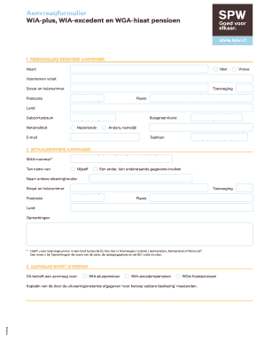 Invulbaar Online spw Aanvraagformulier WIA-plus WIA-excedent en WGA ...