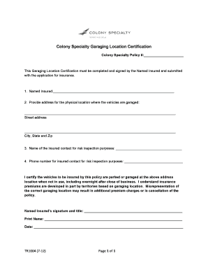 Fillable Online Colony Specialty Policy # Fax Email Print - pdfFiller