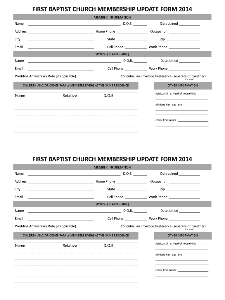 Fillable Online firstbaptistonapple FIRST BAPTIST CHURCH MEMBERSHIP ...