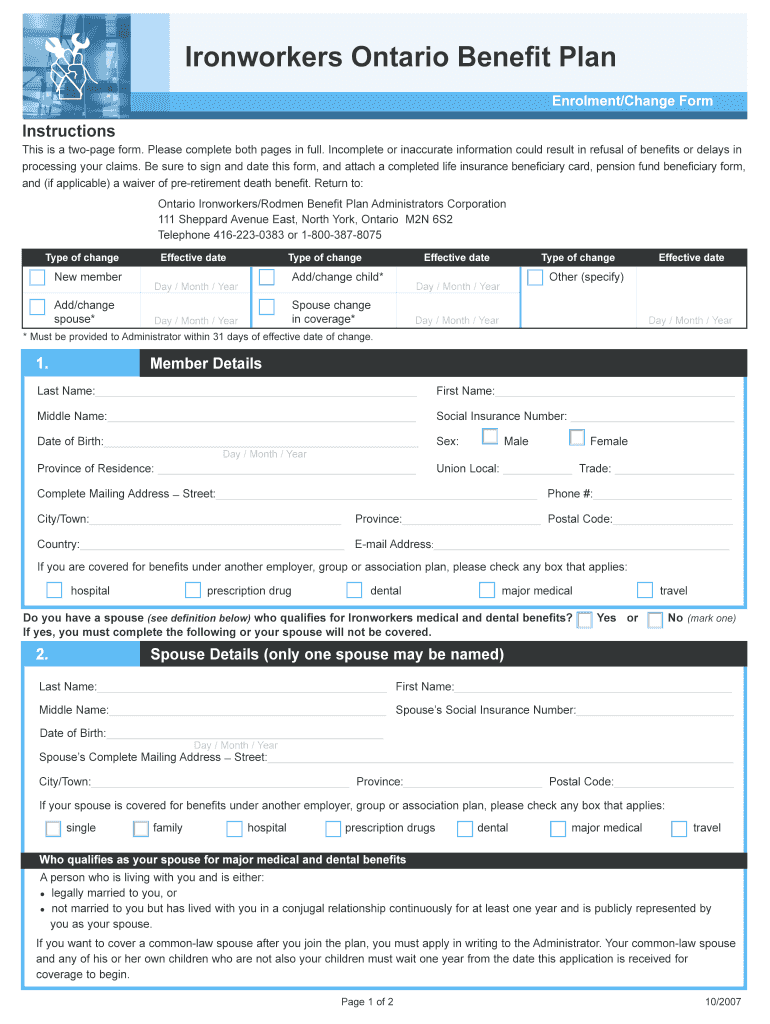Fillable Online Ironworkers Ontario Benefit Plan Fax Email Print - pdfFiller